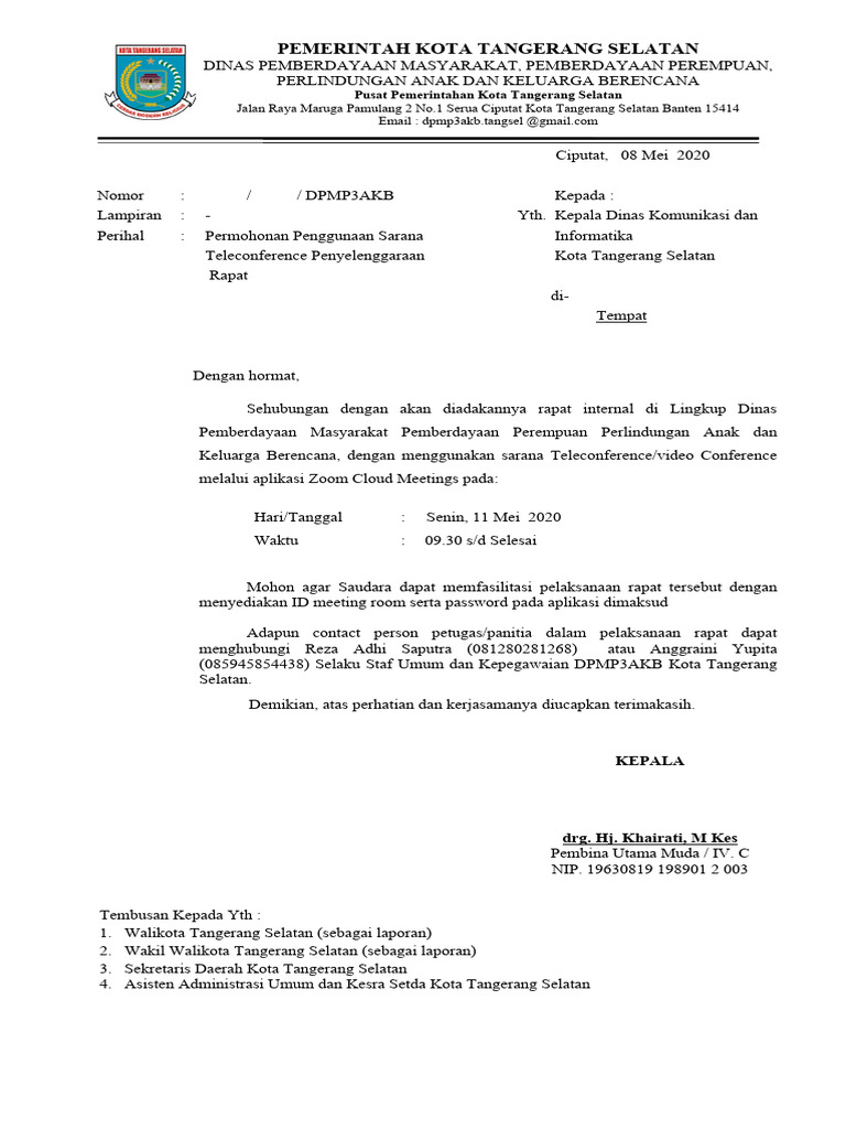 Surat Permohonan Zoom Meeting | PDF