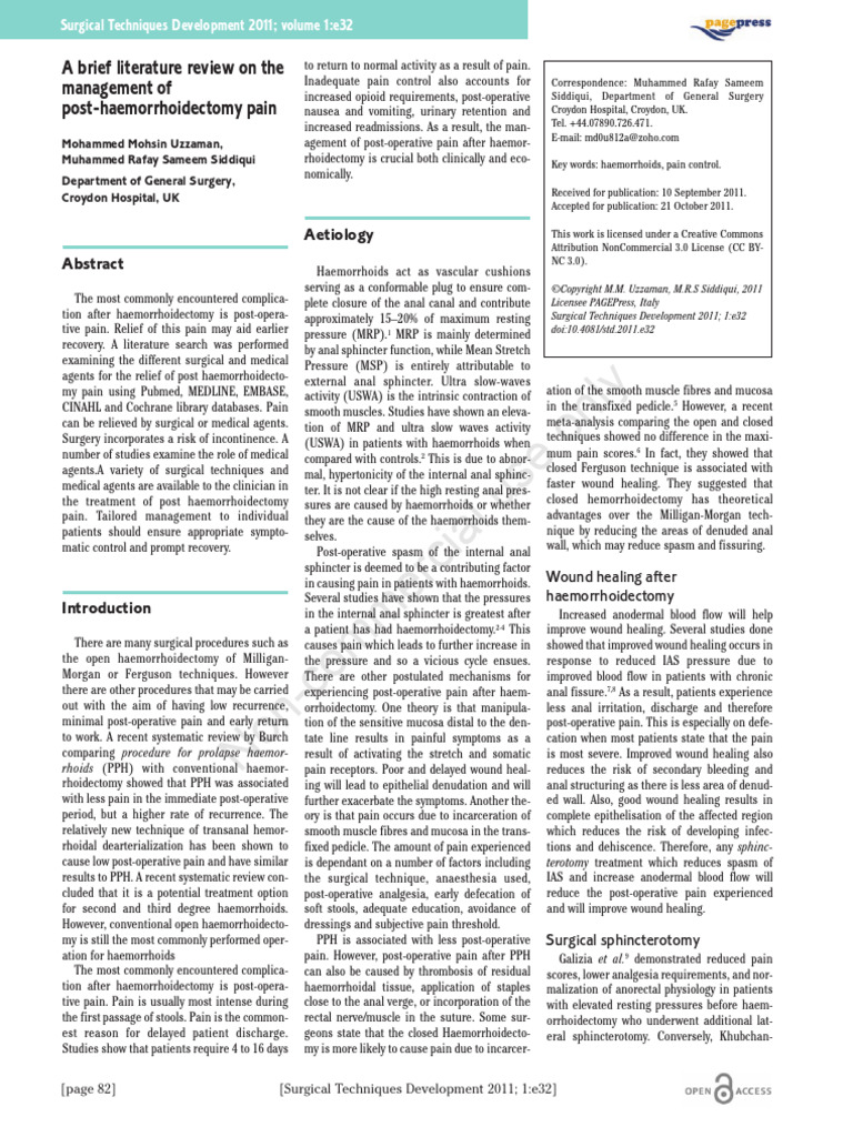 A Brief Literature Review On The Management Of Post Haemorrhoidectomy