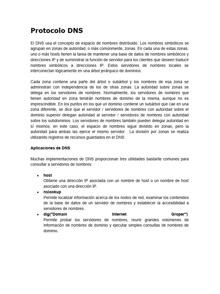 Protocolo DNS | PDF | sistema de nombres de dominio | Arquitectura de Computadores