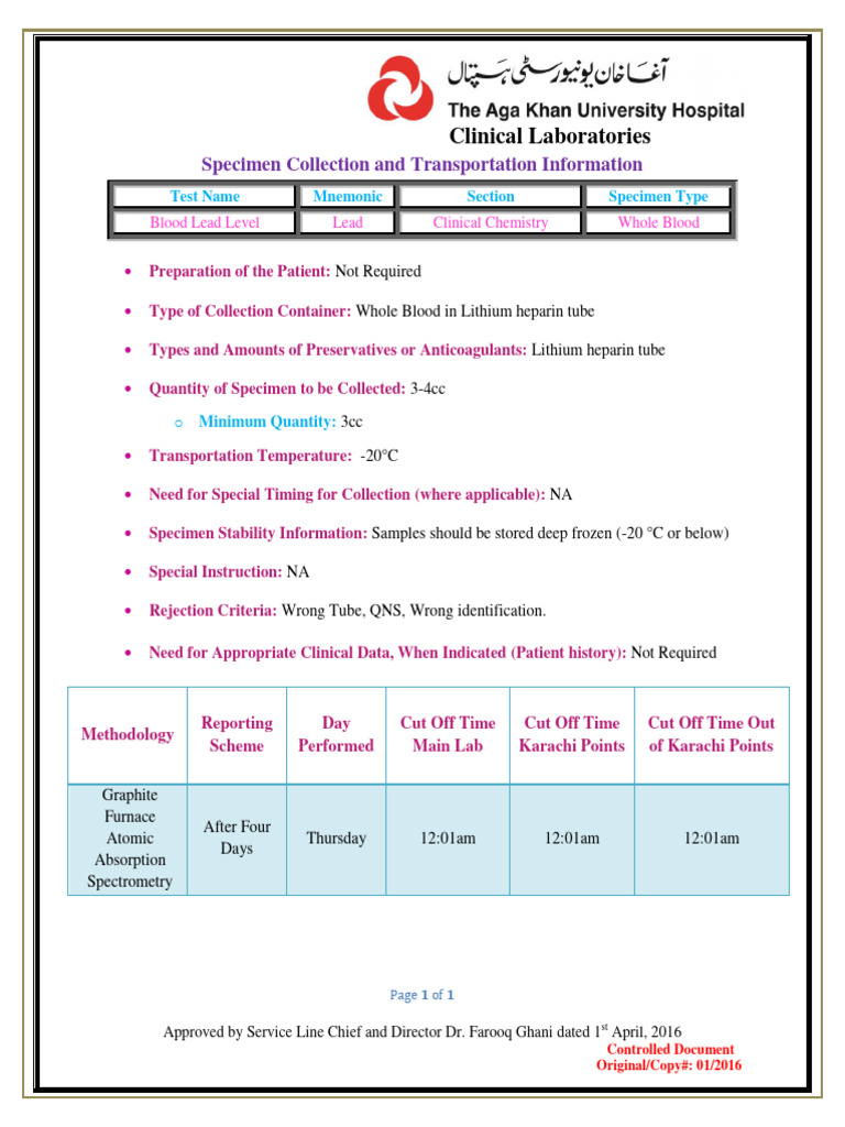 Blood Lead Level | PDF