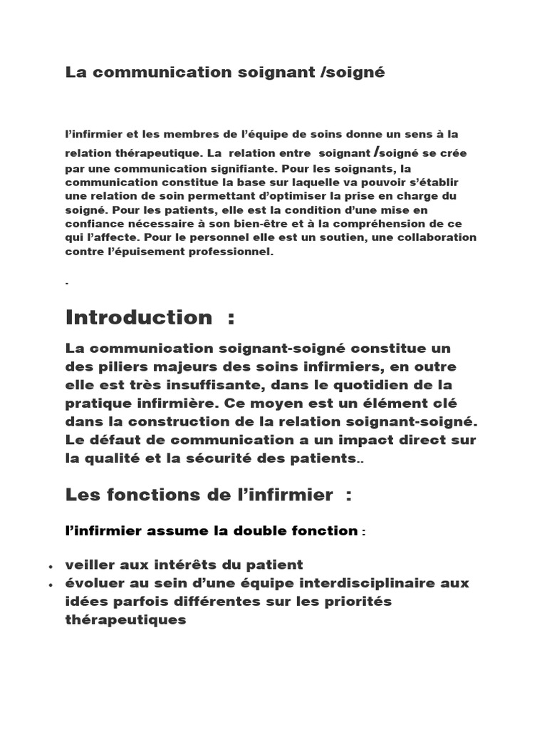 Importance de la communication soignant-soigné | PDF | la communication ...
