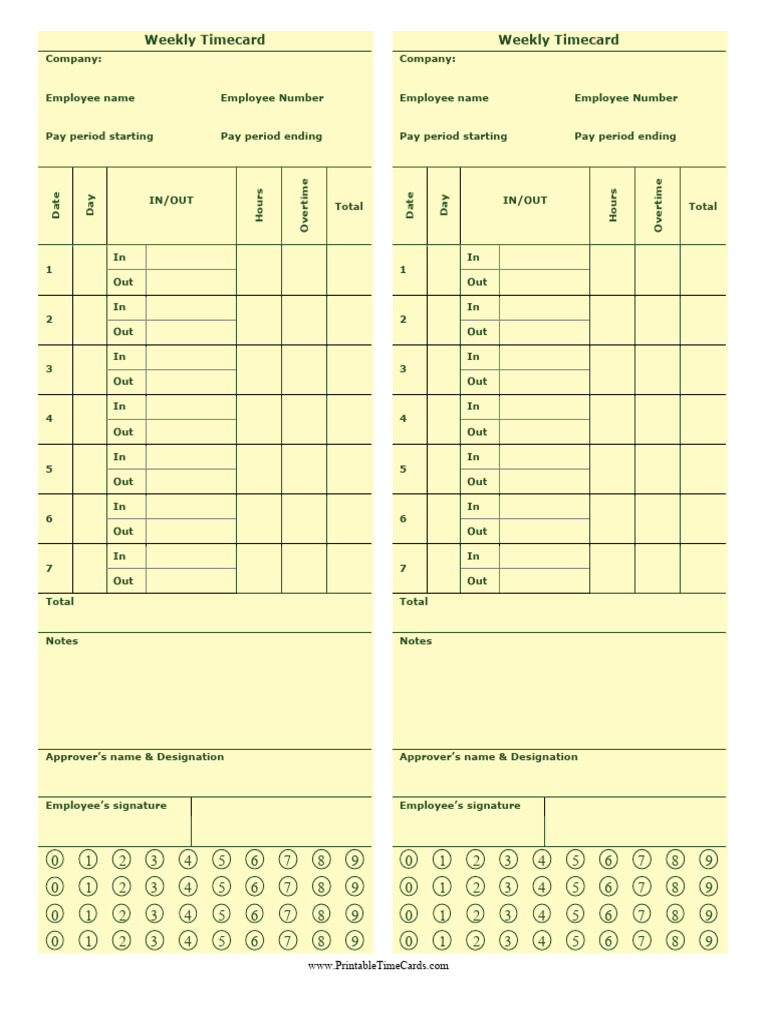 Weekly Punch Time Card | PDF | Labor Relations | Labor