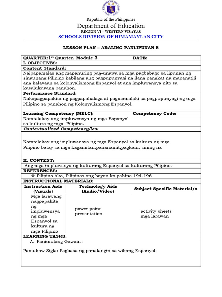 lesson-exemplar-template-aral-pan-5 | PDF