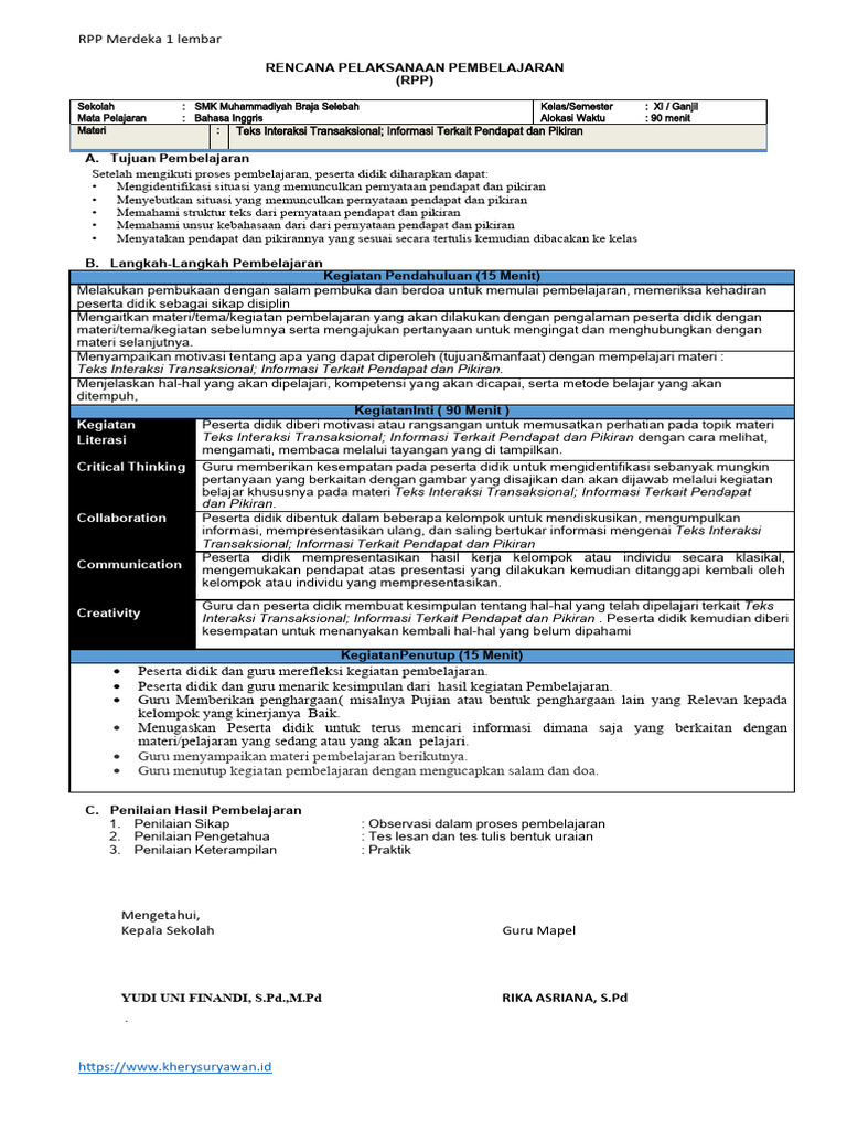 RPP Kelas Xi | PDF | Karier & Perkembangan | Seni & Disiplin Bahasa