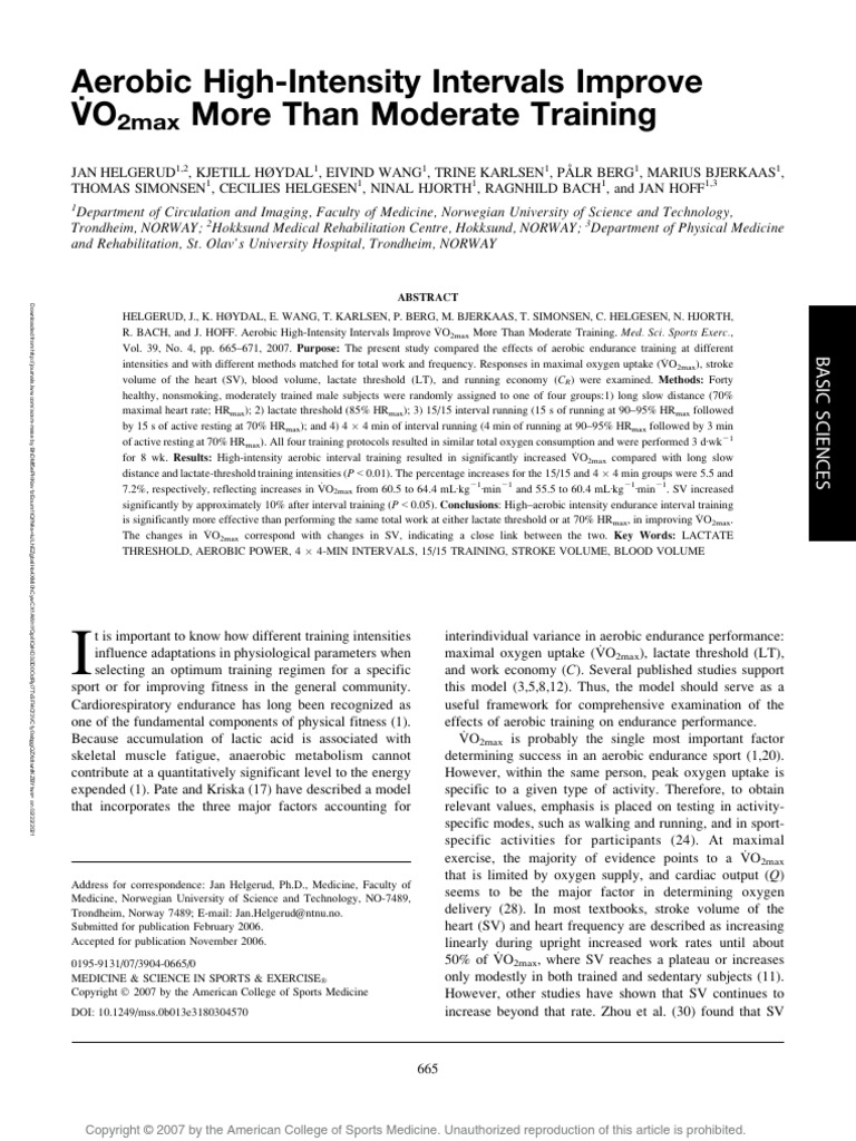High-Intensity Intervals Boost V˙O2max | PDF | Aerobic Exercise | Heart ...