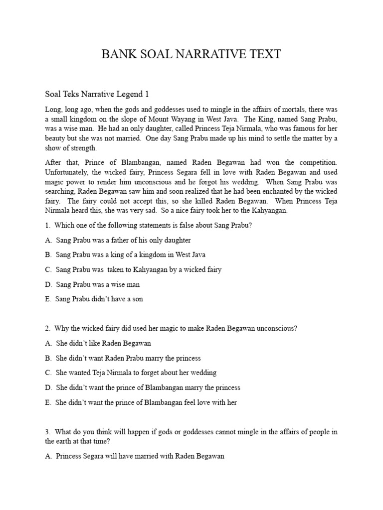 Bank Soal Narrative Text | PDF