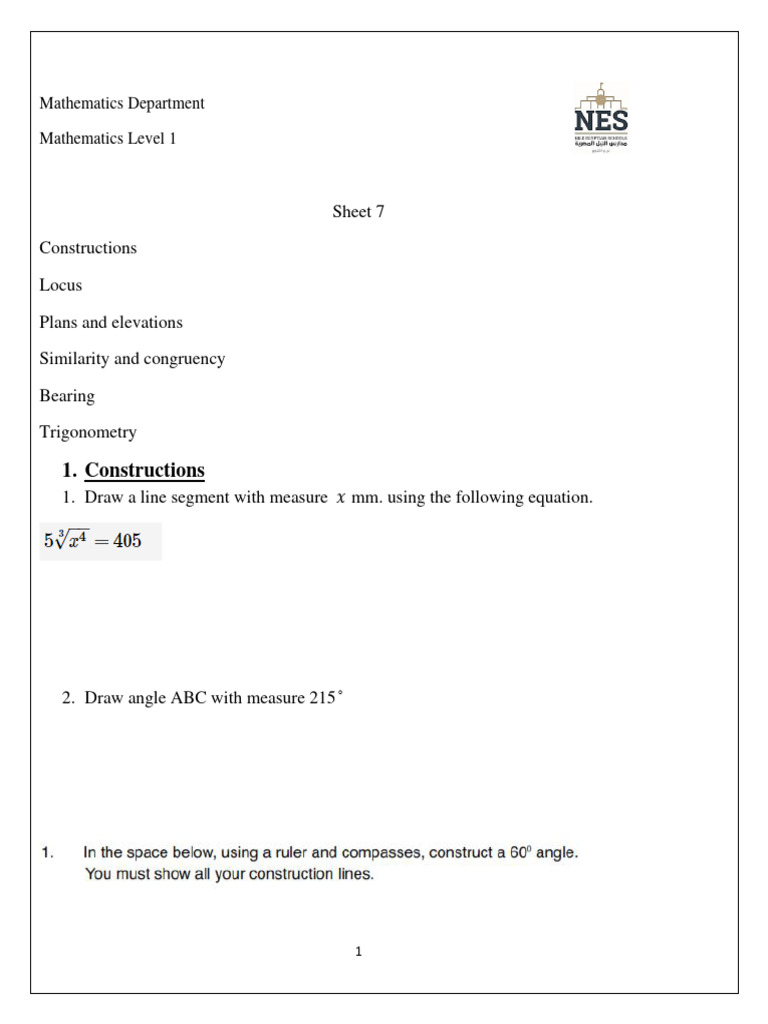 NEIS - L1 - Sheet 7 Constructions and Trig | PDF