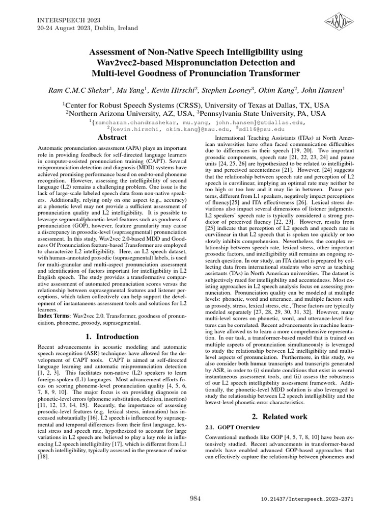 Shekar23b Interspeech | PDF | Speech Recognition | Second Language