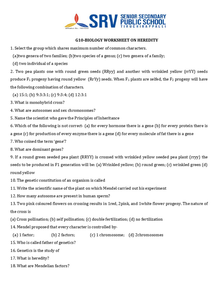 Bio WS | PDF | Dominance (Genetics) | Zygosity