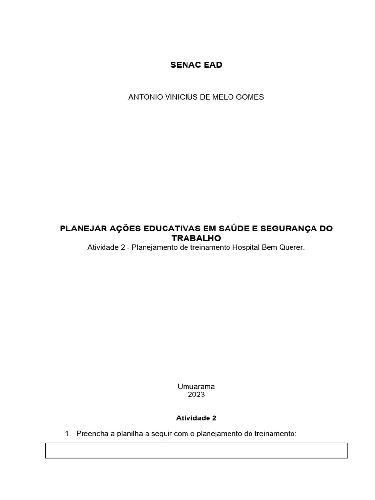 Atividade2 Modelo | PDF | Planejamento