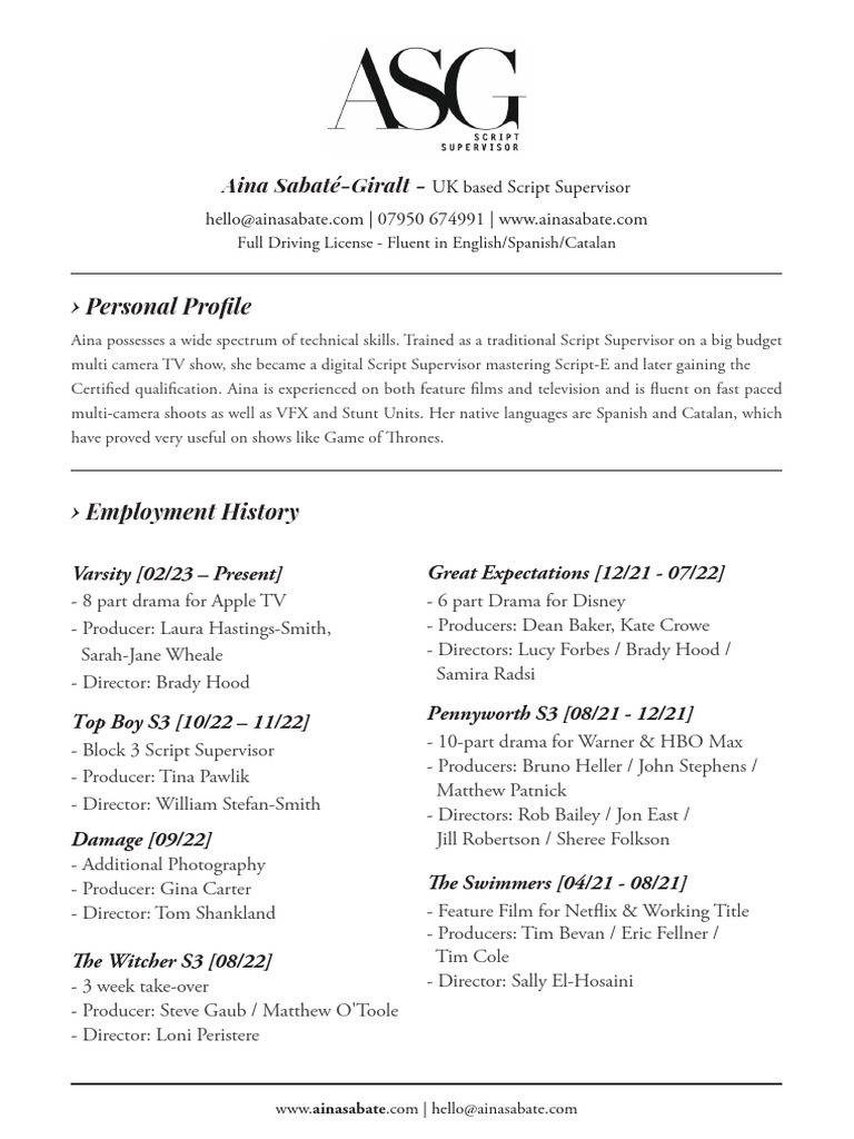 Aina-Sabate-November-CV-2023 | PDF | Television