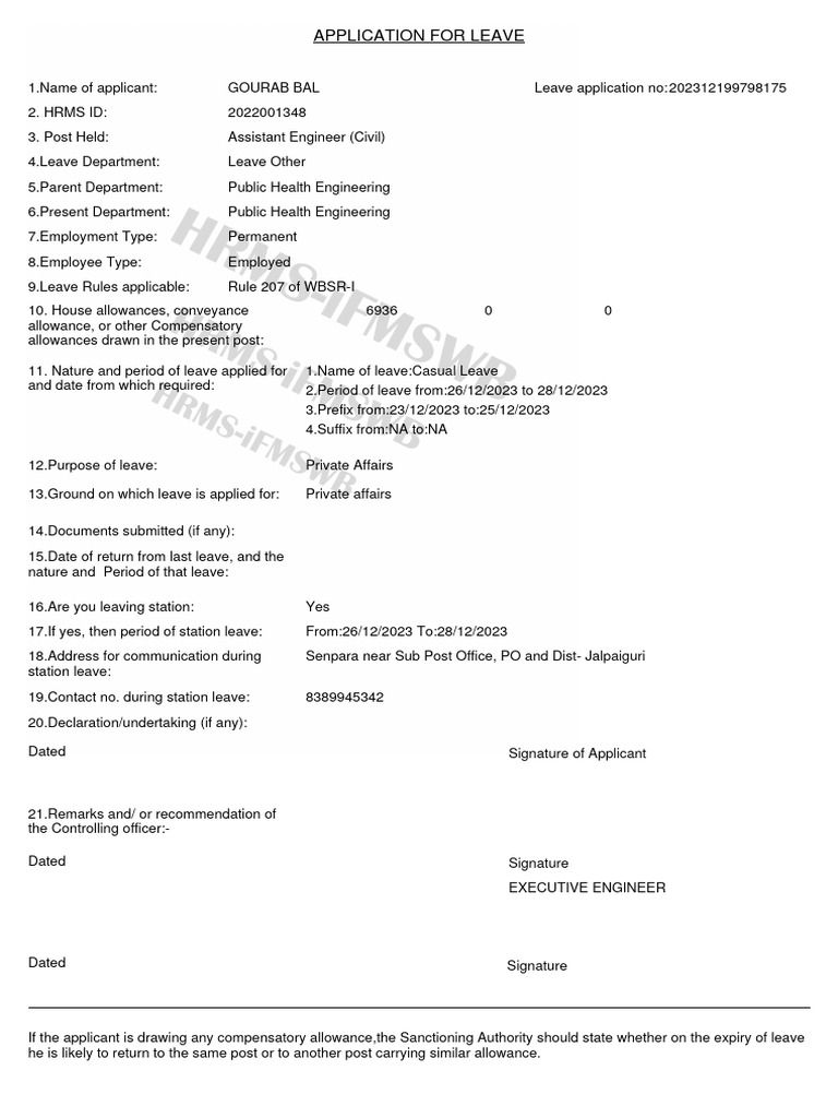 Leave Application Report | PDF