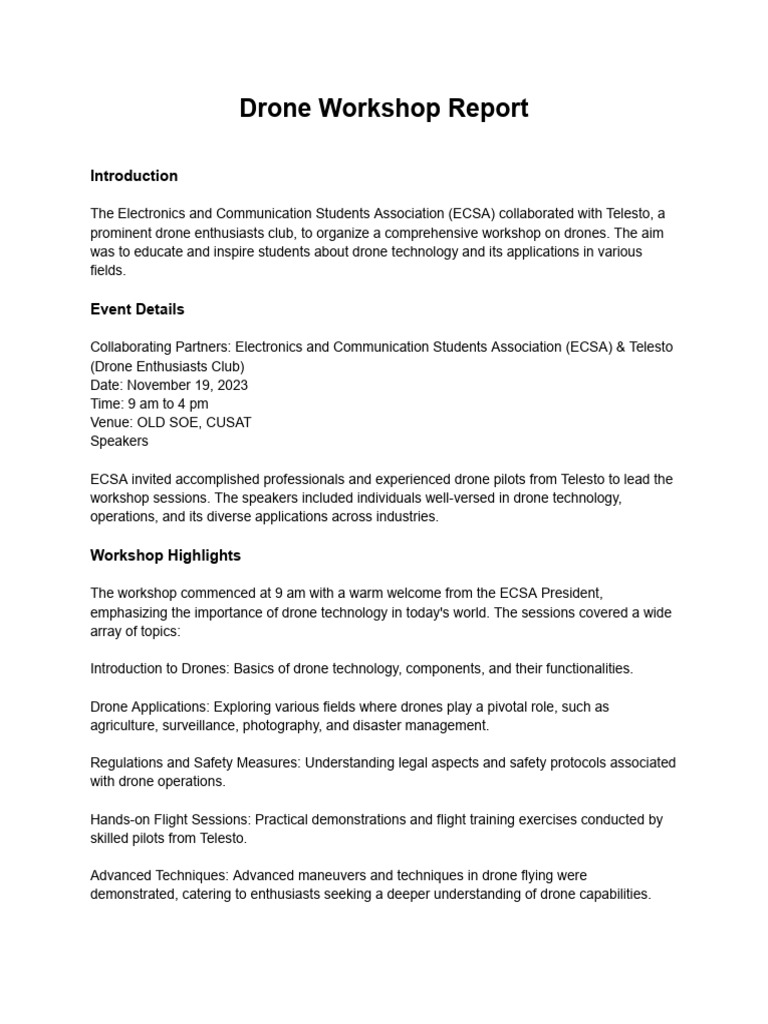 Drone Workshop Report | PDF