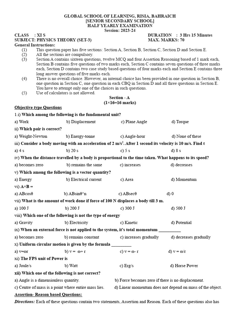 Section - A (1×16 16 Marks) Objective Type Questions | PDF | Momentum | Force