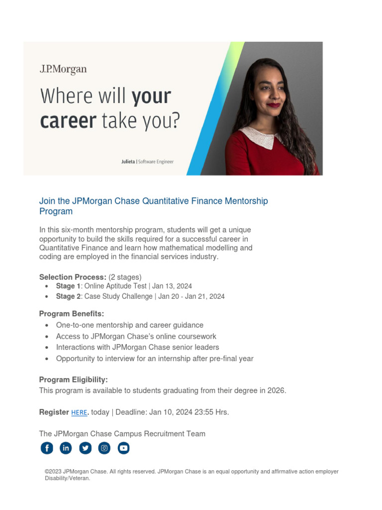JP Morgan Chase Quant Finance Mentorship Program - 2024 Flyer | PDF ...