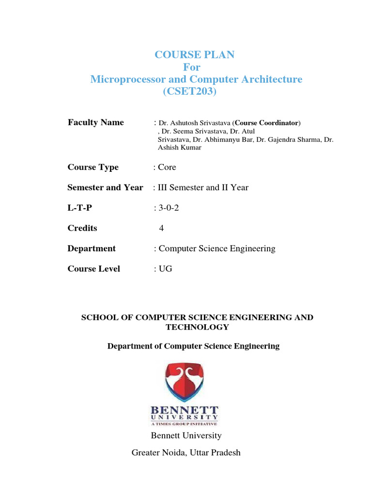 Course Plan CSET203 Aug.2023 Dec.2023 | PDF | Central Processing Unit | Input/Output