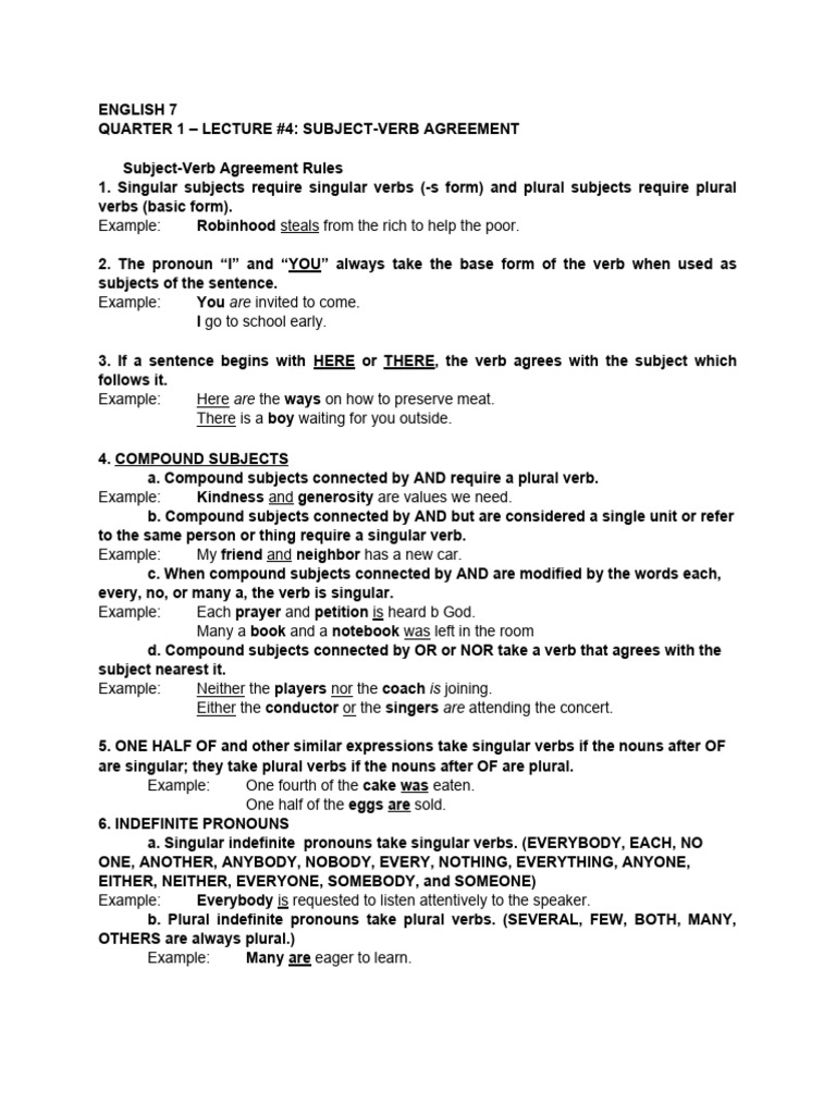 English 7 q2 Lecture 3 Sva | PDF | Grammatical Number | Plural