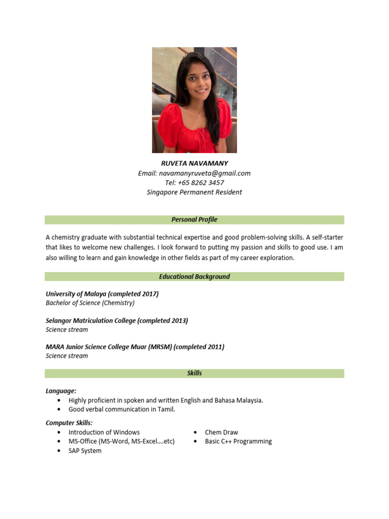 Resume Chemist Ruveta | PDF