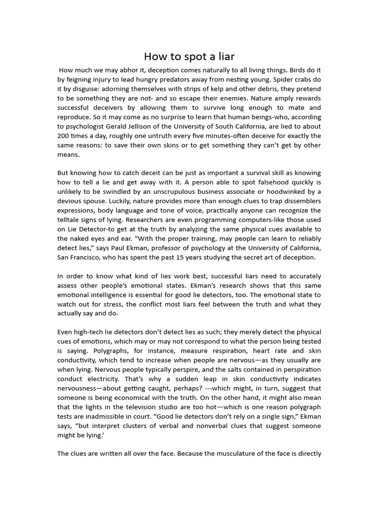 How To Spot A Liar | PDF | Polygraph | Deception