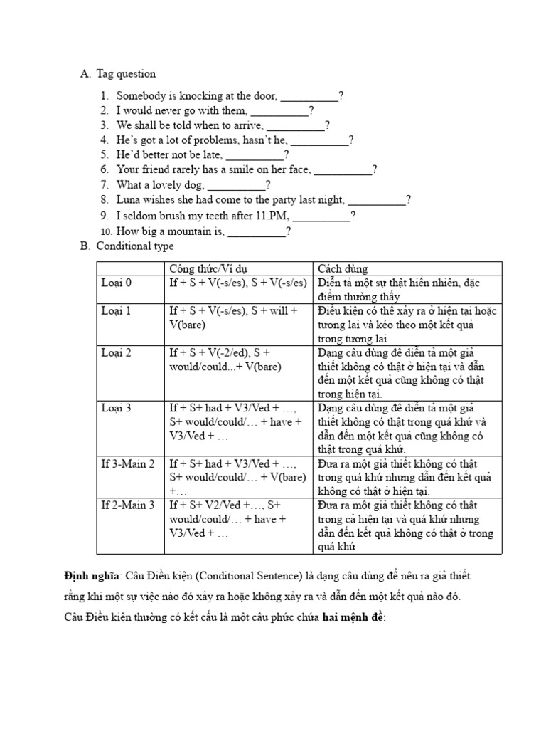 Review Tag Question Conditional Type0123 Dapan | PDF