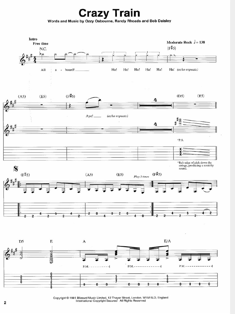 Dokumen - Tips - Crazy Train Tabpdf | PDF