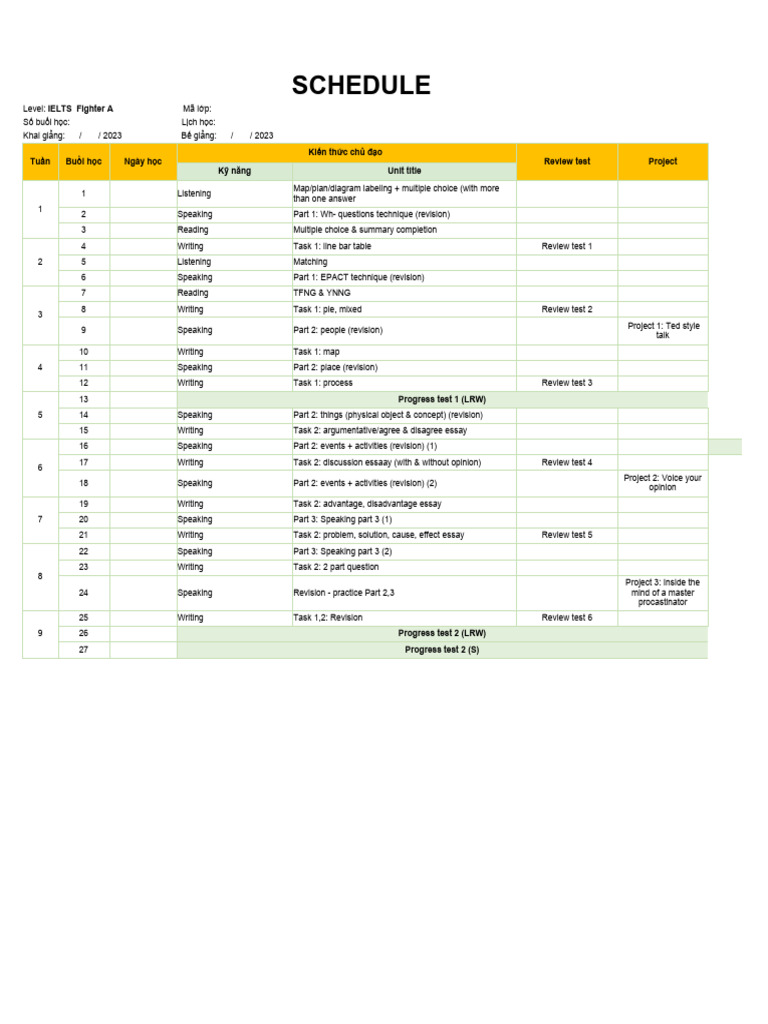 IELTS Fighter A Course Schedule | PDF