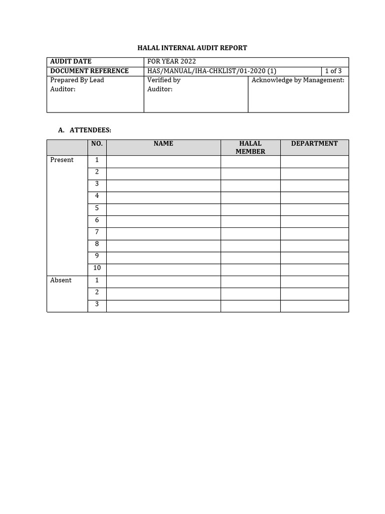 Halal Internal Audit Report | PDF