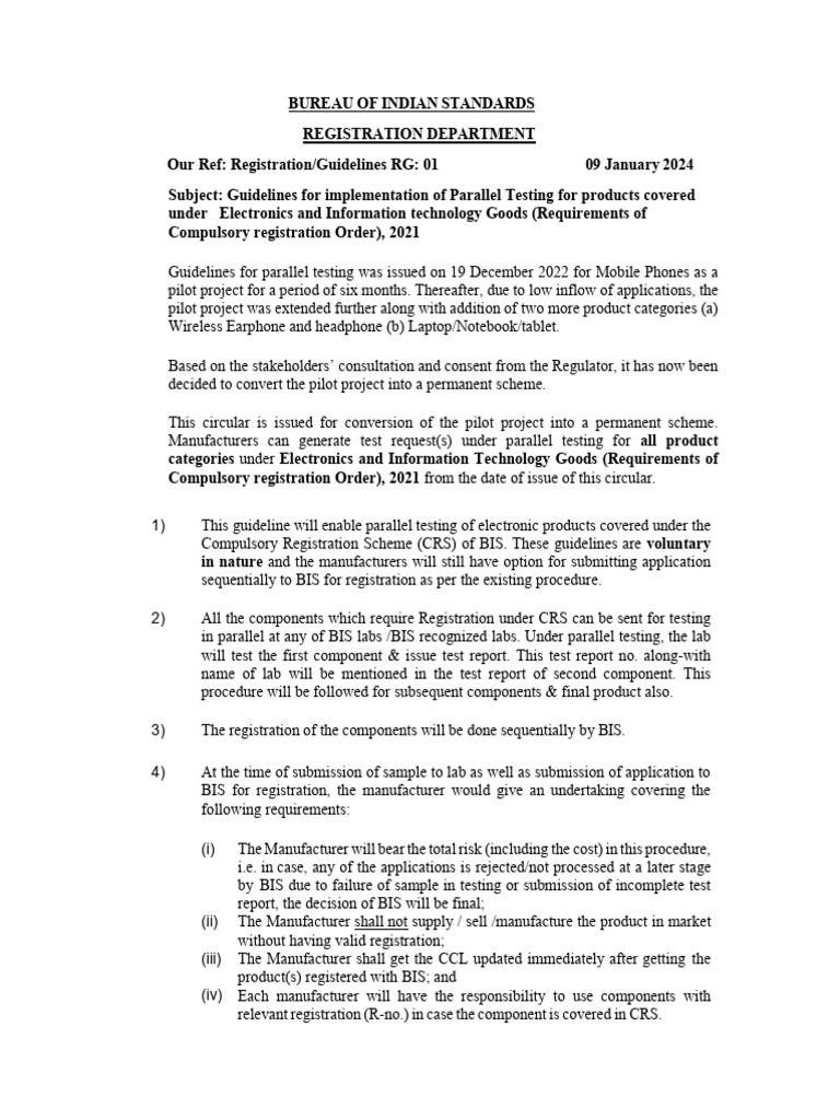 BIS Guidelines for Parallel Testing _ CRS | PDF | Headphones | Computing BIS Guidelines for Parallel Testing _ CRS | PDF | Headphones | Computing