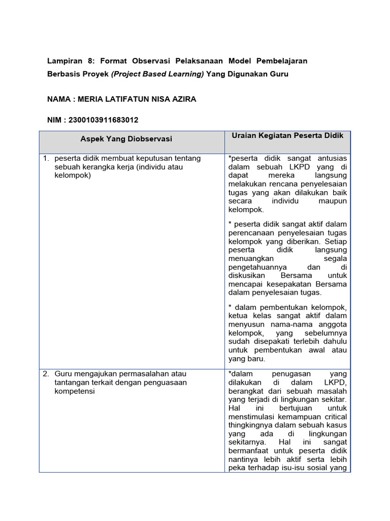 Meria Lampiran 8 PPL 1 | PDF