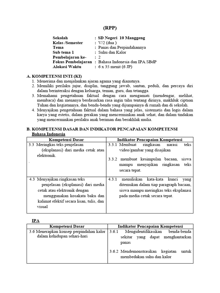 RPP K13 Kelas V Semester II | PDF | Seni & Disiplin Bahasa | Sains & Matematika