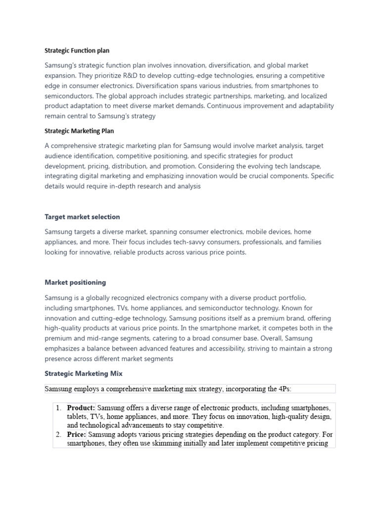 Strategic Function Plan: Target Market Selection | PDF | Innovation ...