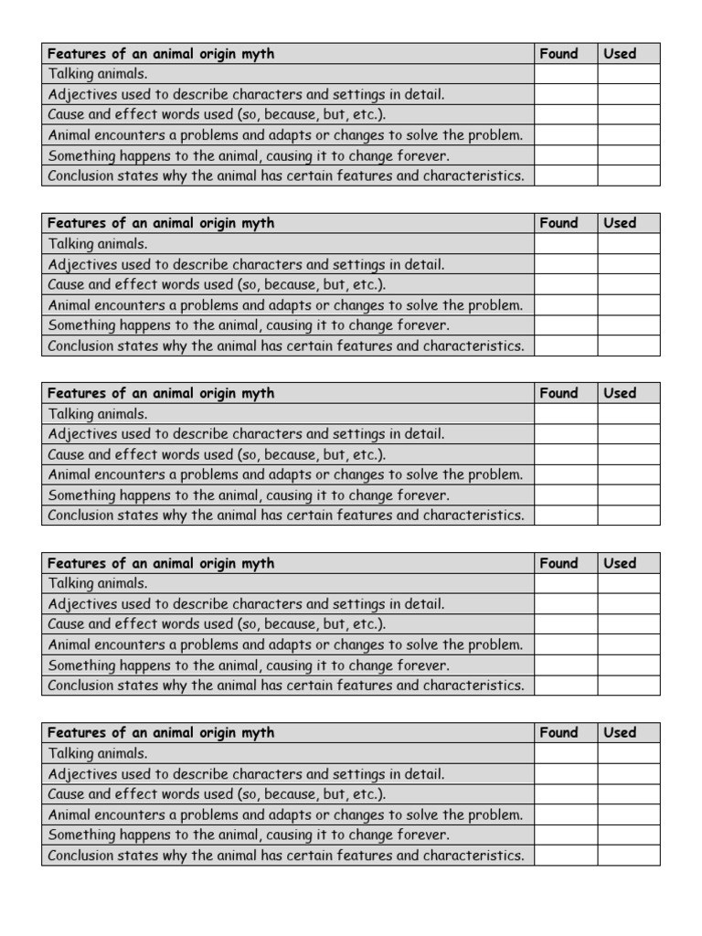 Animal Origin Myths - Features List | PDF