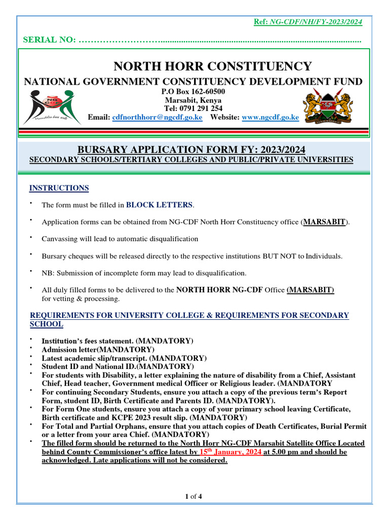 North Horr Bursary Application 2024 | PDF