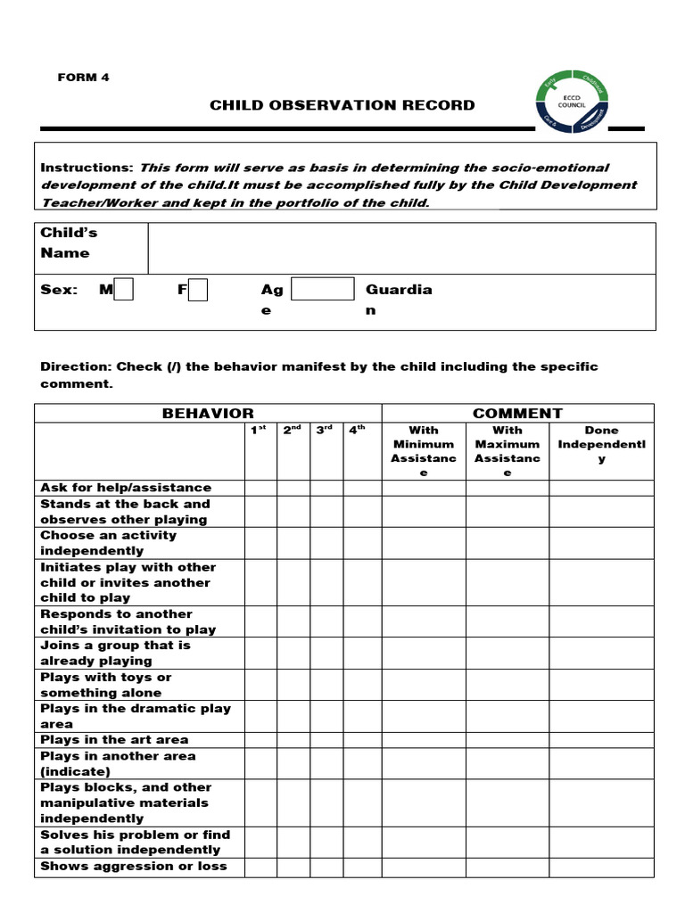 NCDC-4 Child Observation Record Long | PDF
