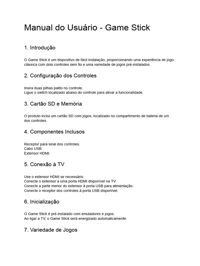 Manual Do Usuário - Game Stick | PDF | Videogames | USB