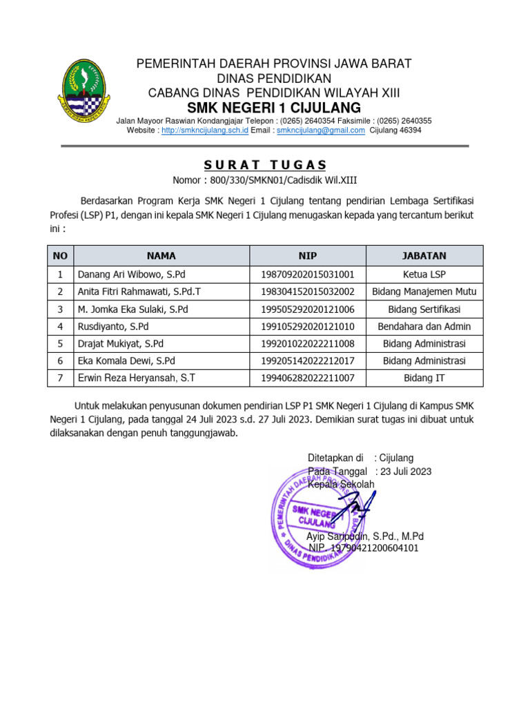 Surat Tugas Penyusunan Dokumen LSP | PDF Surat Tugas Penyusunan Dokumen LSP | PDF