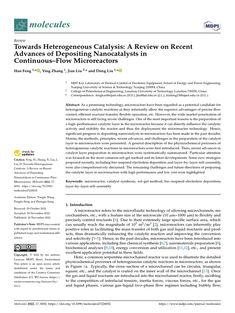 Molecules 27 08052 | PDF | Catalysis | Heterogeneous Catalysis