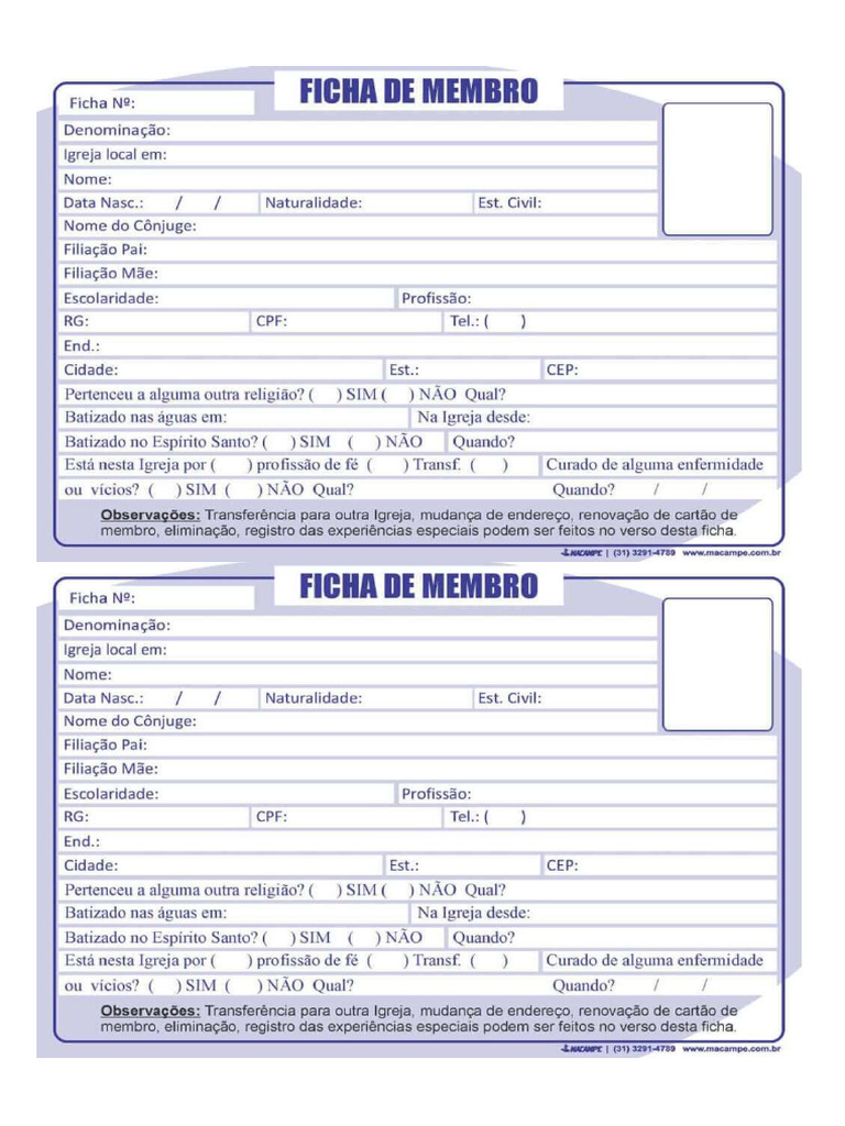 FICHA DE MEMBROS | PDF