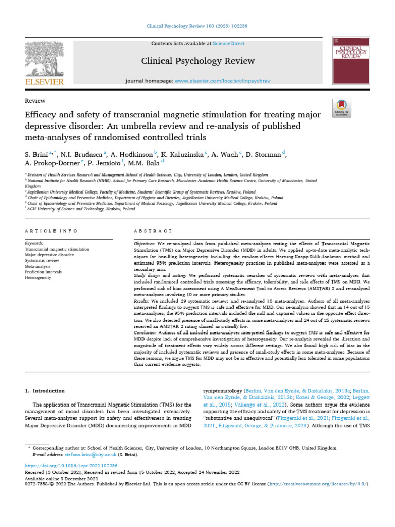 Efficacy and Safety of Transcranial Magnetic Stimulation For T - 2023 - Clinical | PDF | Meta ...
