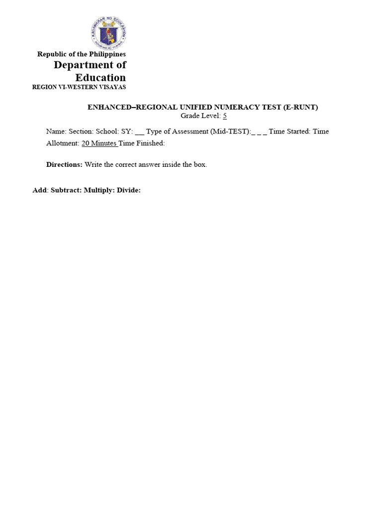 Mid-Test E-RUNT Grade 5 | PDF