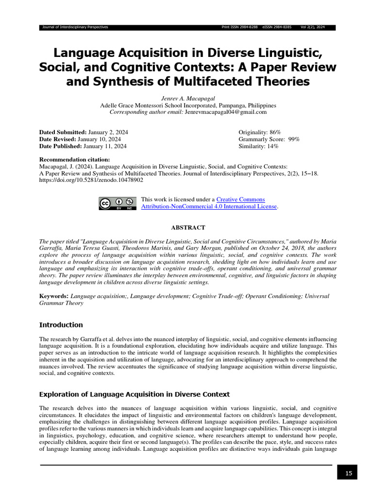 Language Acquisition in Diverse Linguistic, Social, and Cognitive Contexts A Paper Review and ...