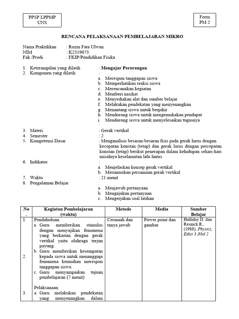 Rozin Fata Ulwan - K2319073 - RPP Microteaching Siklus 1 | PDF