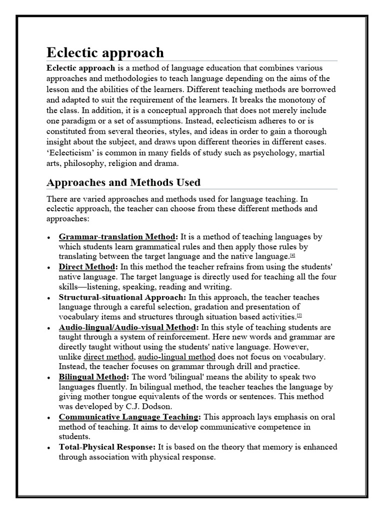Eclectic Approach | Download Free PDF | Language Education | Applied ...