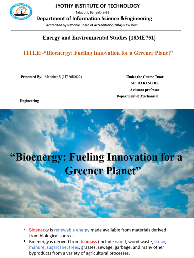 TITLE:-"Bioenergy: Fueling Innovation For A Greener Planet" | PDF ...