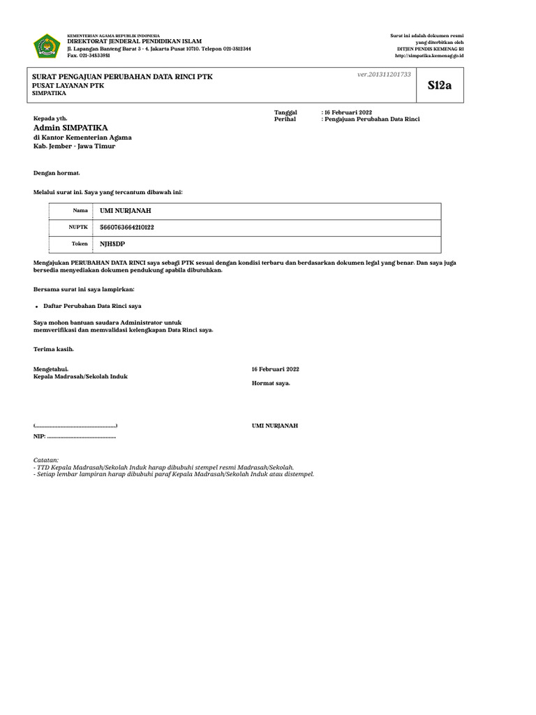 Pengajuan Perubahan Data PTK | PDF