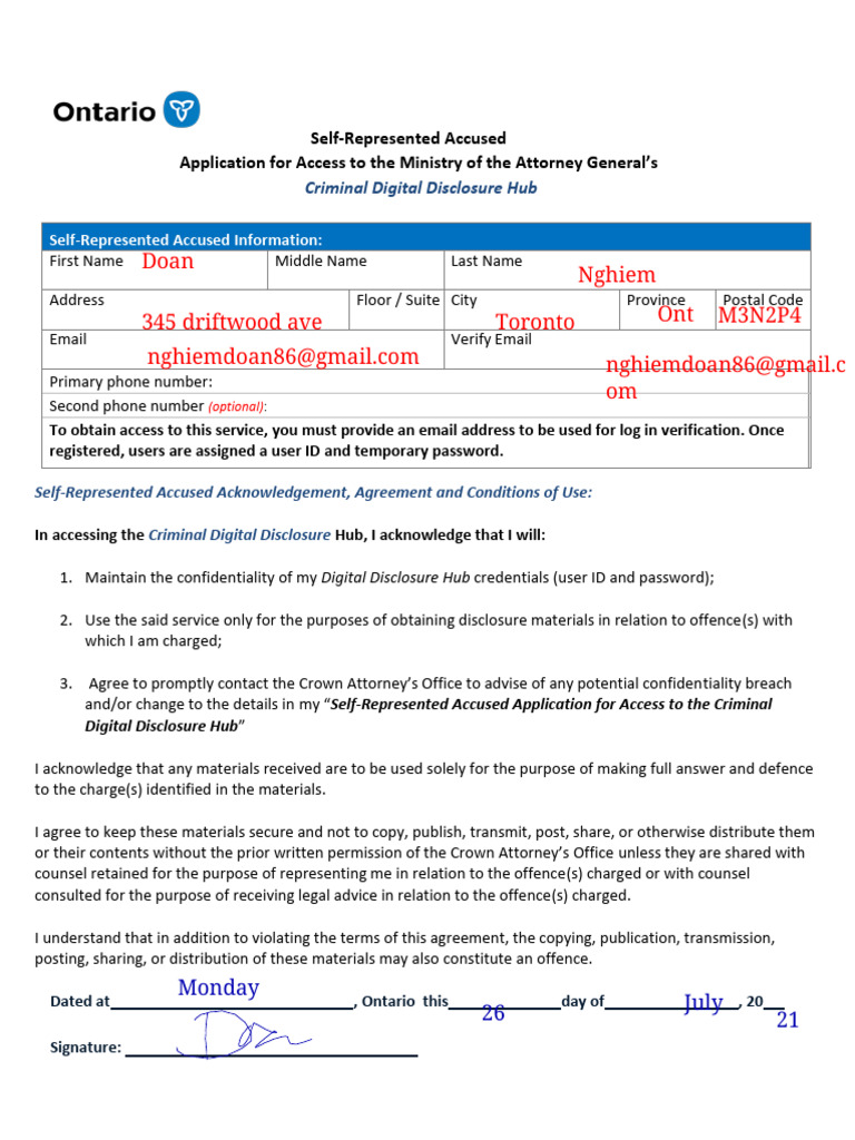 Disc Hub Self-Represented Accused Application Form | PDF | Identity ...