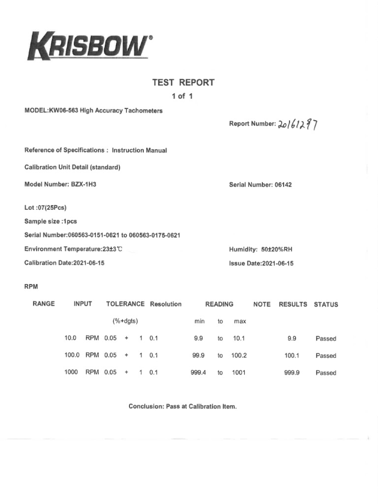Certificate Calibration-Tachometer | PDF