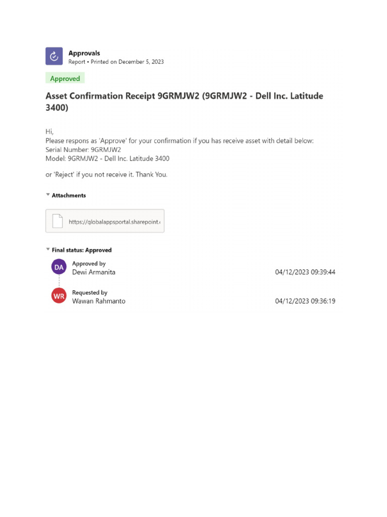 Asset Confirmation Receipt 9GRMJW2 (9GRMJW2 - Dell Inc. Latitude 3400 ...