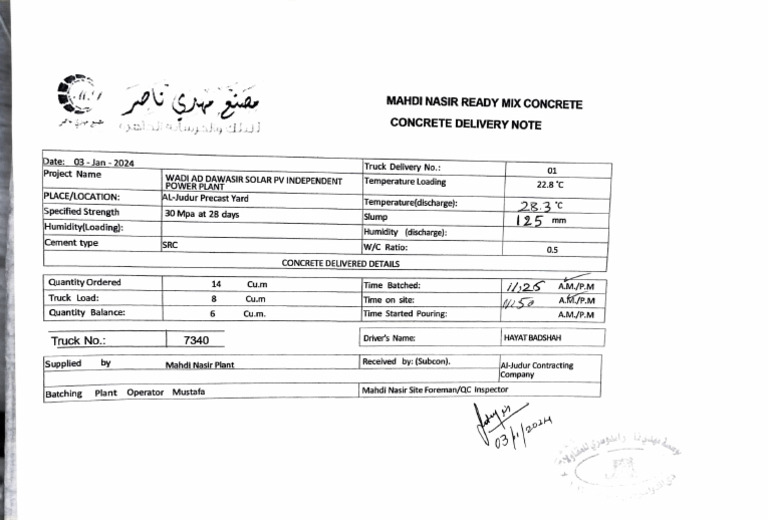 Concrete Delivery Note 3 - 01 - 2024 | PDF