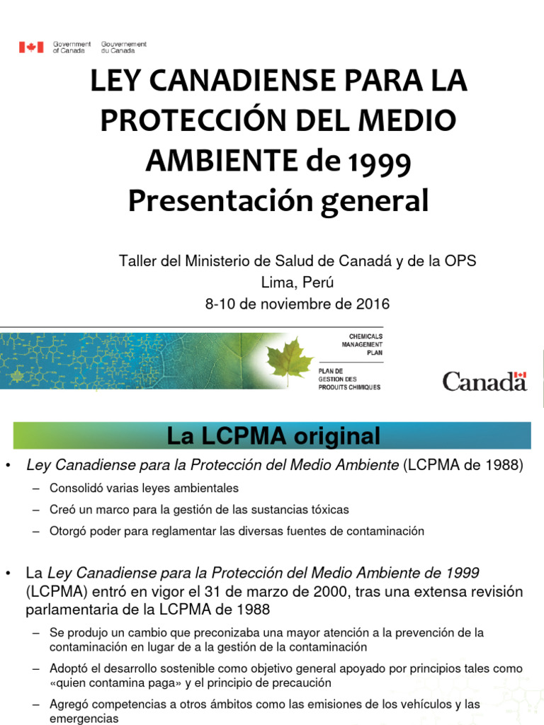 Overview of The Canadian Environmental Protection Act Nov 2016 Spanish ...